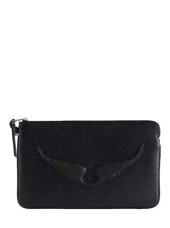 Zadig&Voltaire Grained Leather Zip Clutch - Black
