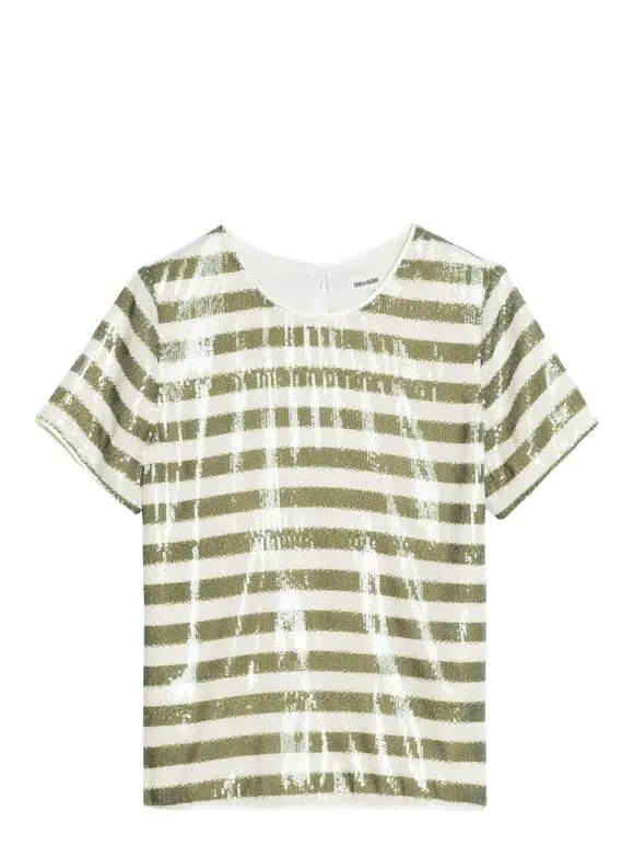 Zadig&Voltaire Tchao Sequin-striped Top - Moss