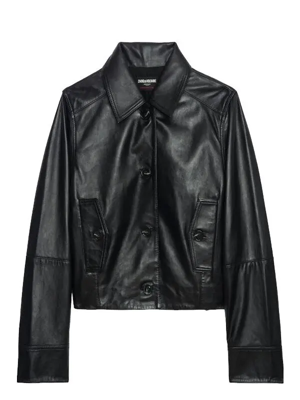 Zadig&Voltaire Liston Cropped Leather Jacket - Black