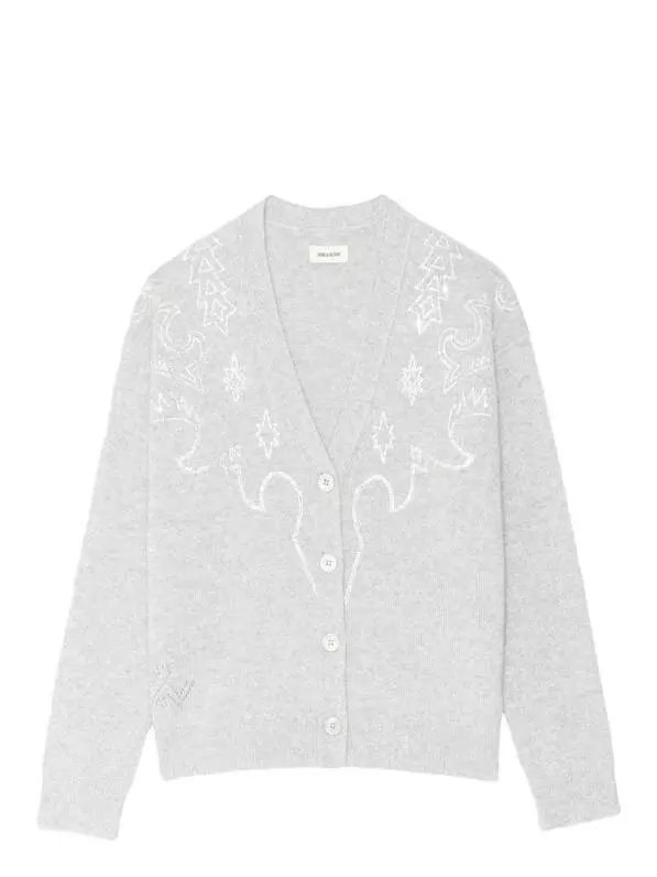 Zadig&Voltaire Cashmere Cardigan With Rhinestone Embellishments - Gris Chine Clai