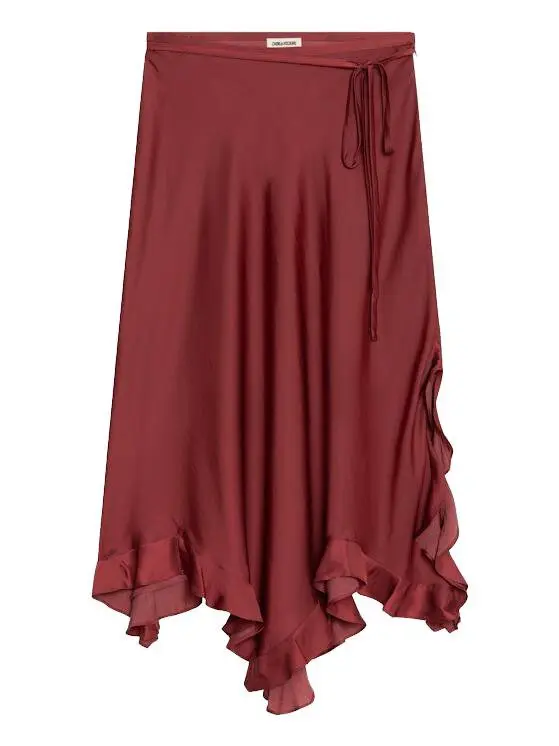 Zadig&Voltaire Jeto Asymmetrical Hem Japanese Satin Skirt - Cherry