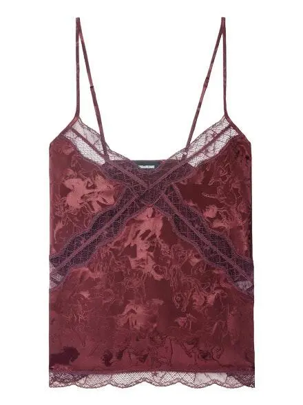 Zadig&Voltaire Silk Camisole With Lace Detail - Burgundy