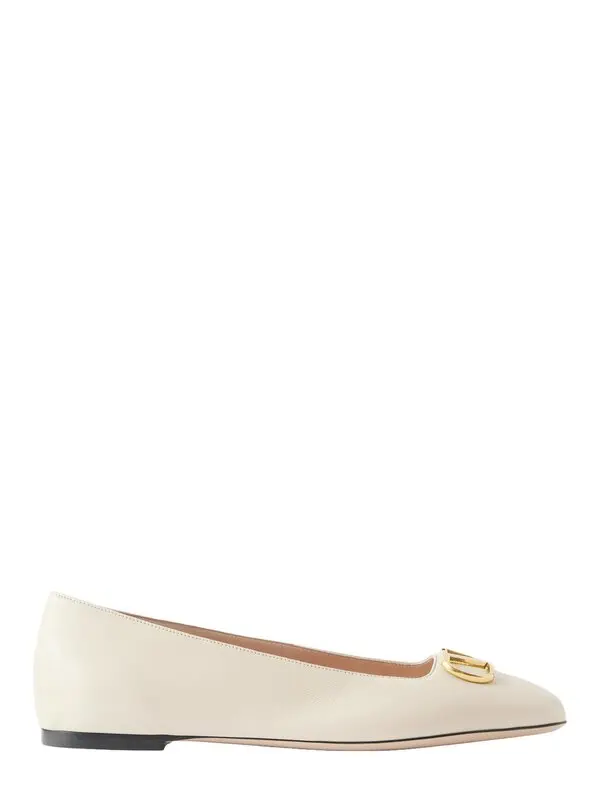 Valentino Garavani Vlogo Embellished Leather Ballet Flats - Cream