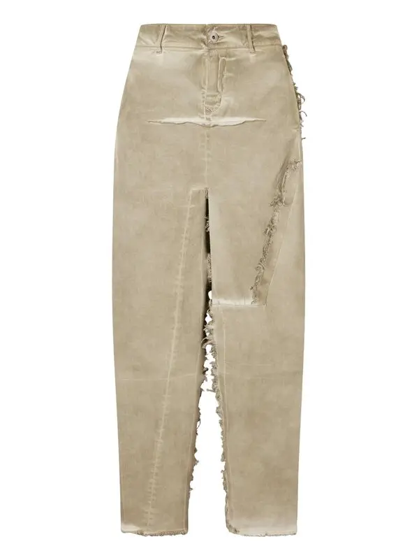 Rick Owens Frayed Denim Midi Skirt - Neutrals
