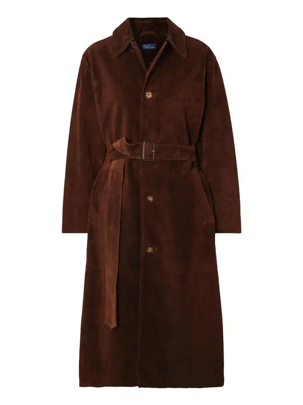 Polo Ralph Lauren Belted Paneled Suede Coat - Brown