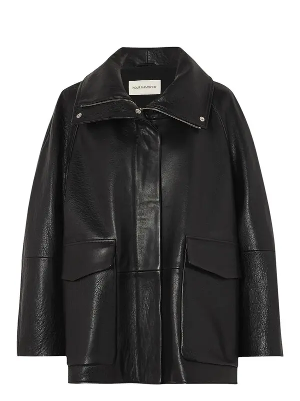 Nour Hammour Ansel Oversized Textured-leather Jacket - Black