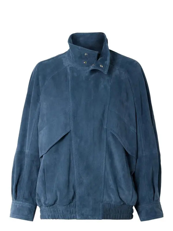 Nour Hammour Ariste Oversized Paneled Suede Jacket - Blue