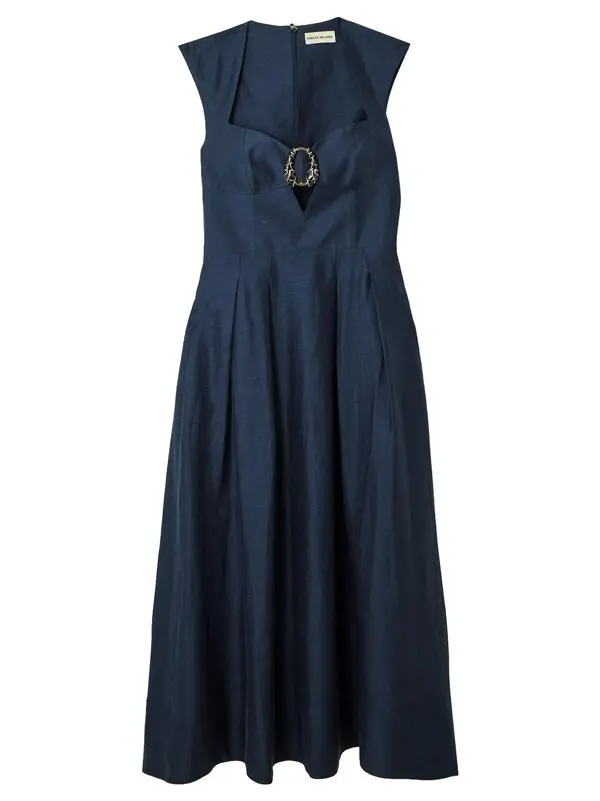 Rebecca Vallance Serenity Embellished Pleated Lyocell-blend Midi Dress - Blue
