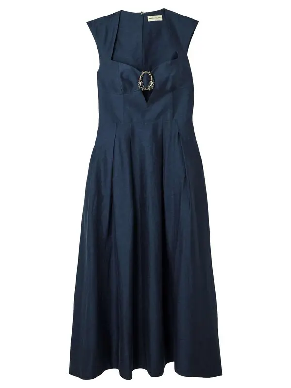 Rebecca Vallance Serenity Embellished Pleated Lyocell-blend Midi Dress - Navy