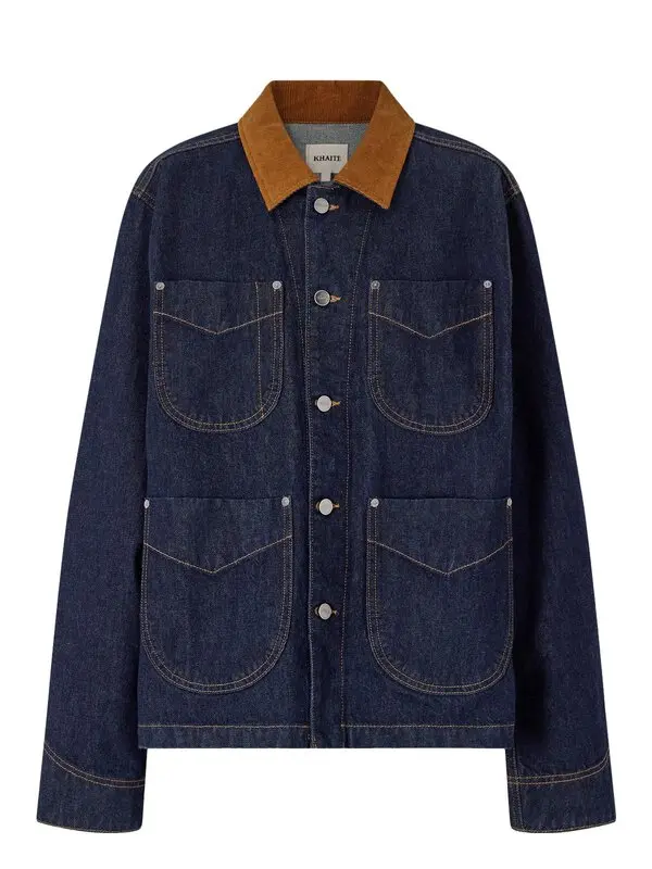 Khaite Wyatt Corduroy-trimmed Denim Jacket - Blue
