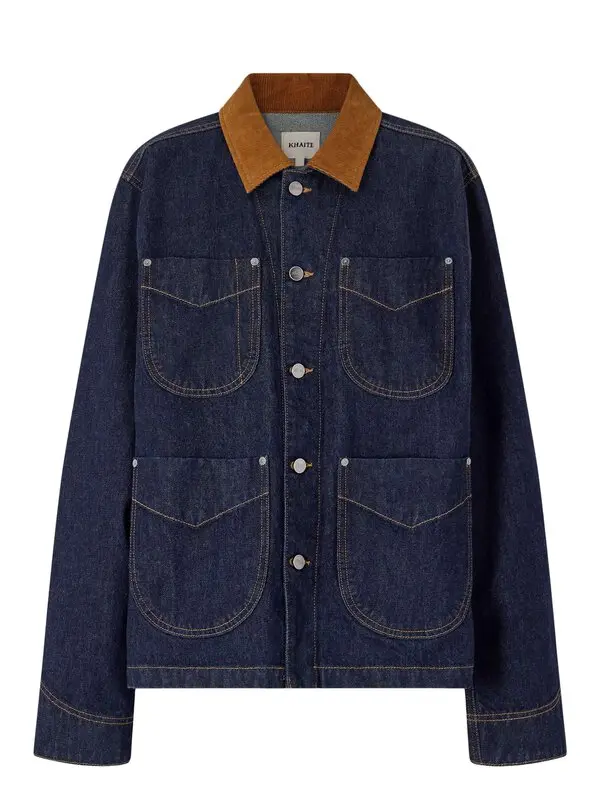 Khaite Wyatt Corduroy-trimmed Denim Jacket - Dark Denim