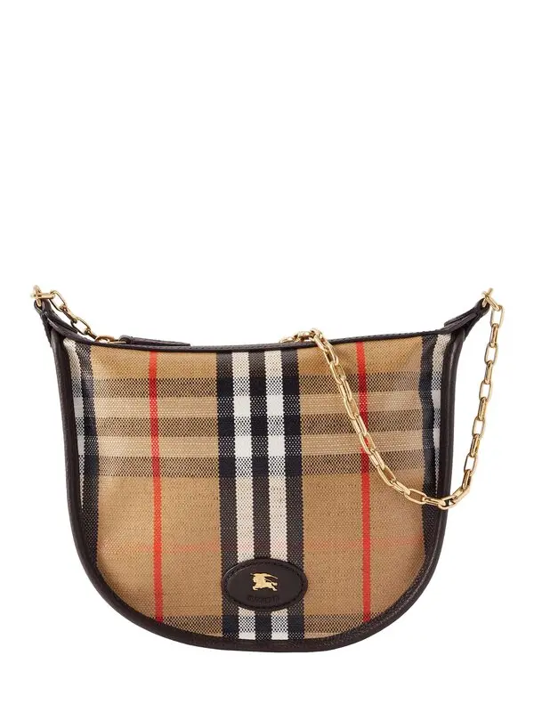 Burberry Leather-trimmed Checked Coated-canvas Shoulder Bag - Sand