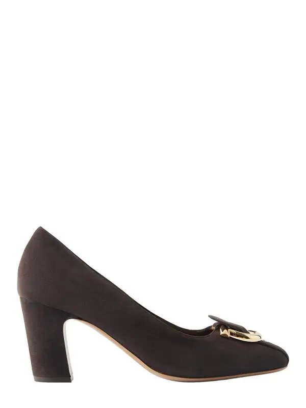 FERRAGAMO Gancini Buckled Suede Pumps - Brown