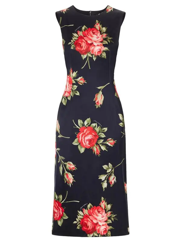 Dolce & Gabbana Floral-print Satin Midi Dress - Black