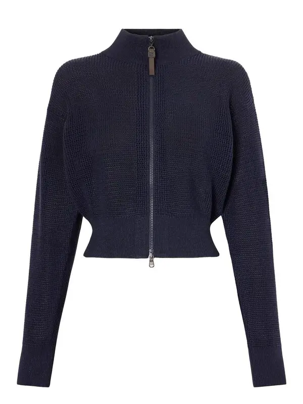 Brunello Cucinelli Embellished Cotton-blend Zip-up Cardigan - Blue