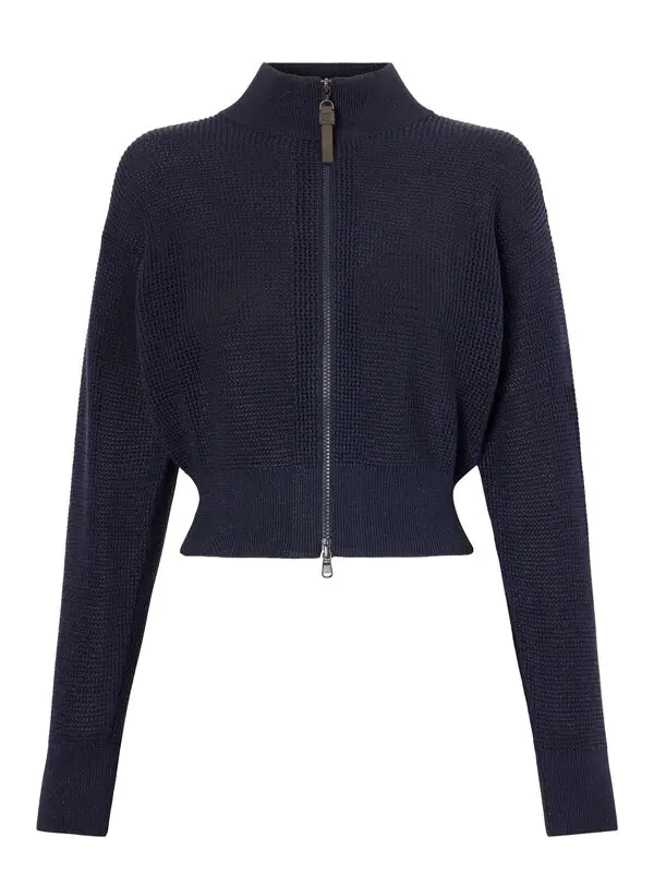 Brunello Cucinelli Embellished Cotton-blend Zip-up Cardigan - Navy