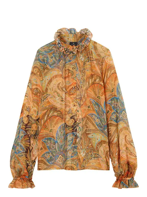 Etro Ruffled Paisley-print Silk Blouse - Orange