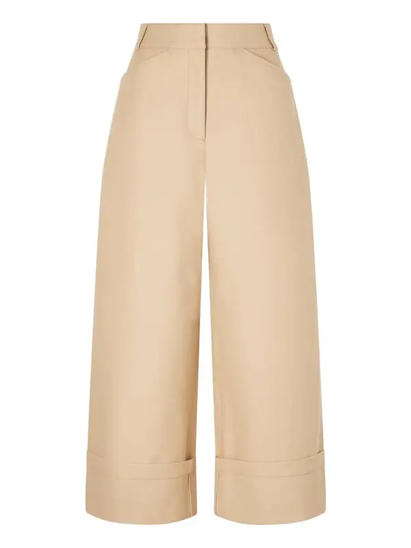Another Tomorrow Organic Cotton High-rise Wide-leg Pants - Beige