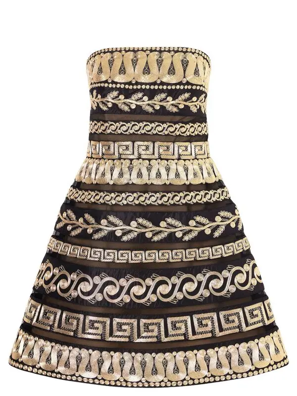 Carolina Herrera Strapless Embroidered Mini Dress - Gold