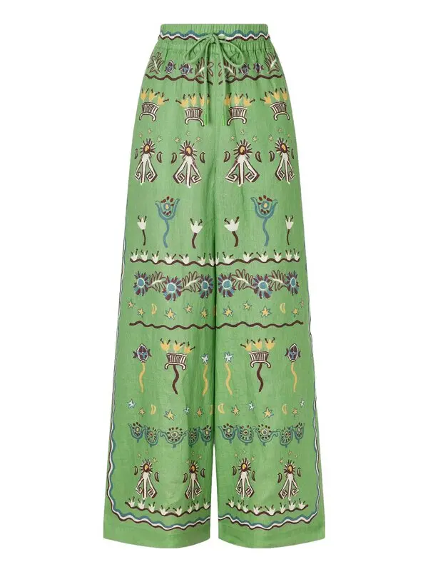 ALEMAIS Sun Dancer Printed Linen Wide-leg Pants - Multi