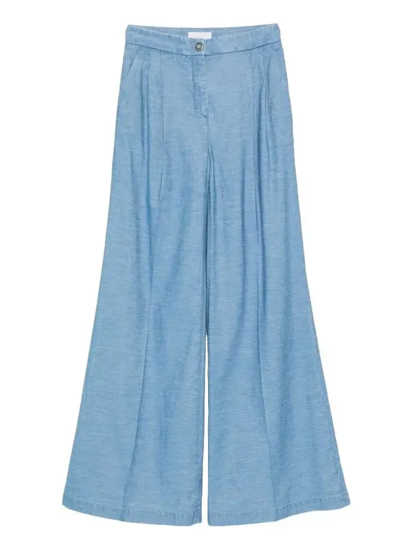 VIA MASINI 80 Cotton Flared Trousers - Blue