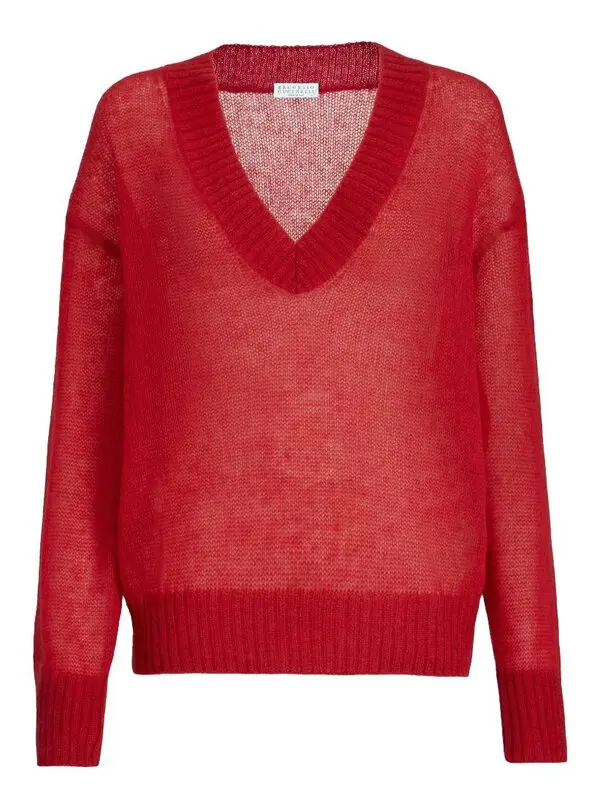 Brunello Cucinelli Wool V-neck Jumper - Red