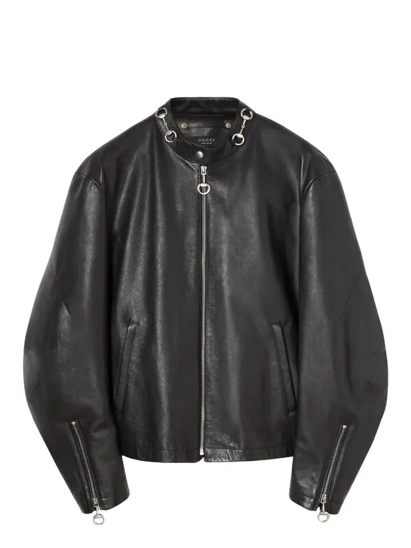 Gucci Leather Jacket With Horsebit - Black