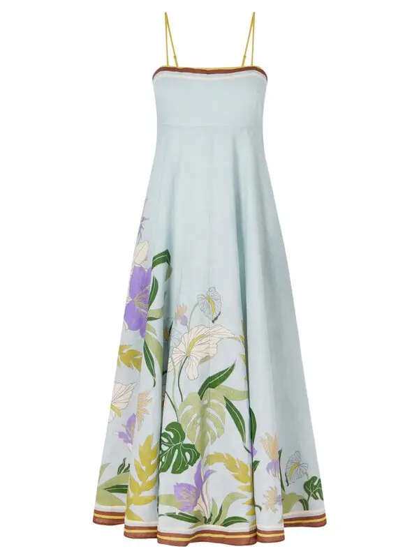 ALEMAIS Alfie Floral-print Linen Midi Dress - Blue