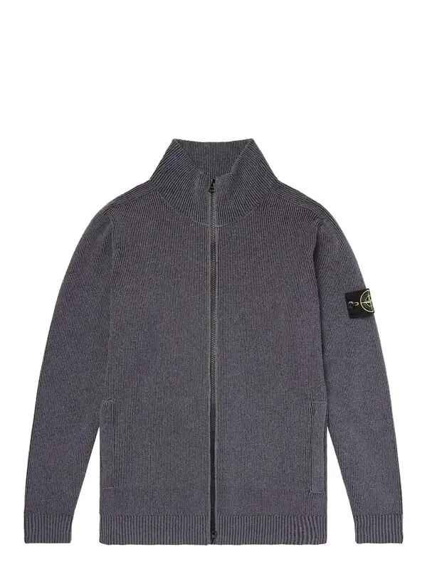 Stone Island Logo-appliquéd Ribbed Cotton-blend Zip-up Cardigan - Gray