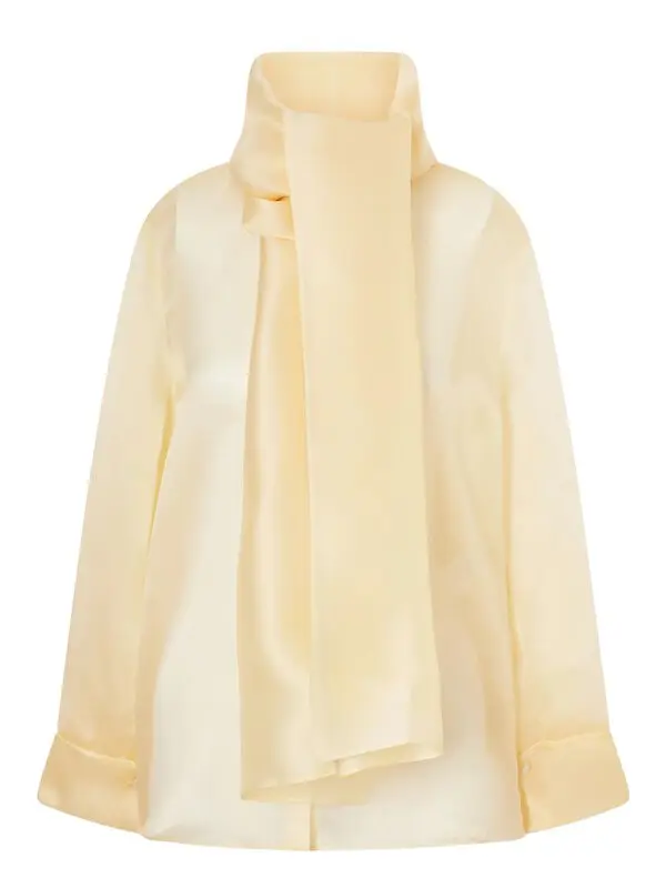 Another Tomorrow Bow-embellished Silk-organza Blouse - Neutrals