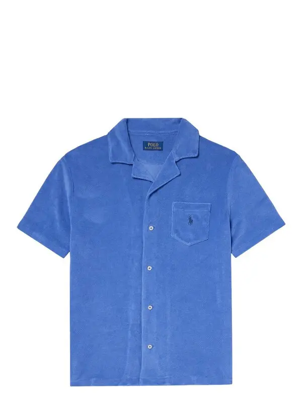 Polo Ralph Lauren Camp-collar Logo-embroidered Cotton-blend Terry Shirt - Blue