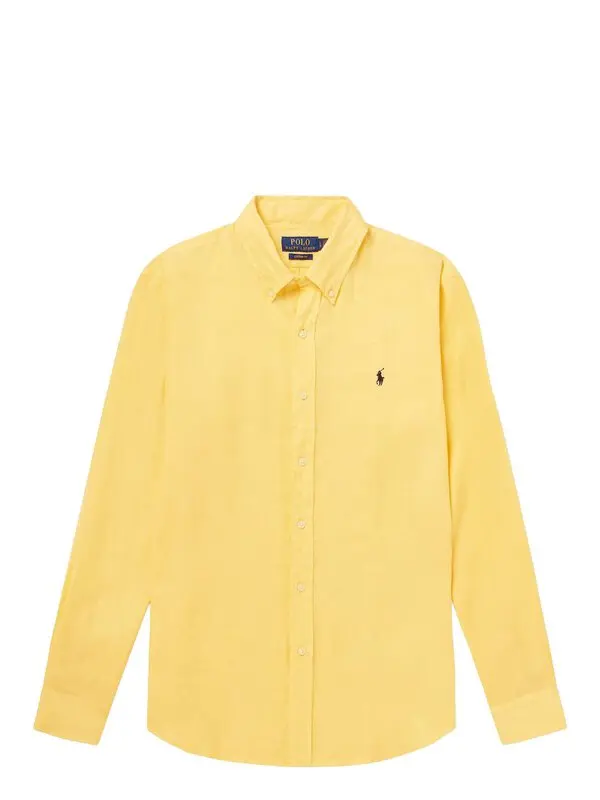 Polo Ralph Lauren Button-down Collar Logo-embroidered Linen Shirt - Yellow