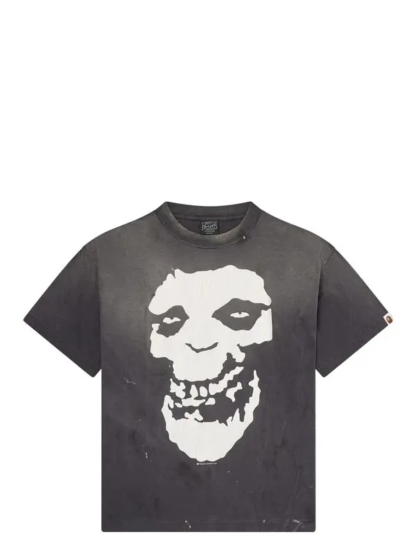 SAINT MXXXXXX Bape® Distressed Printed Cotton-jersey T-shirt - Black