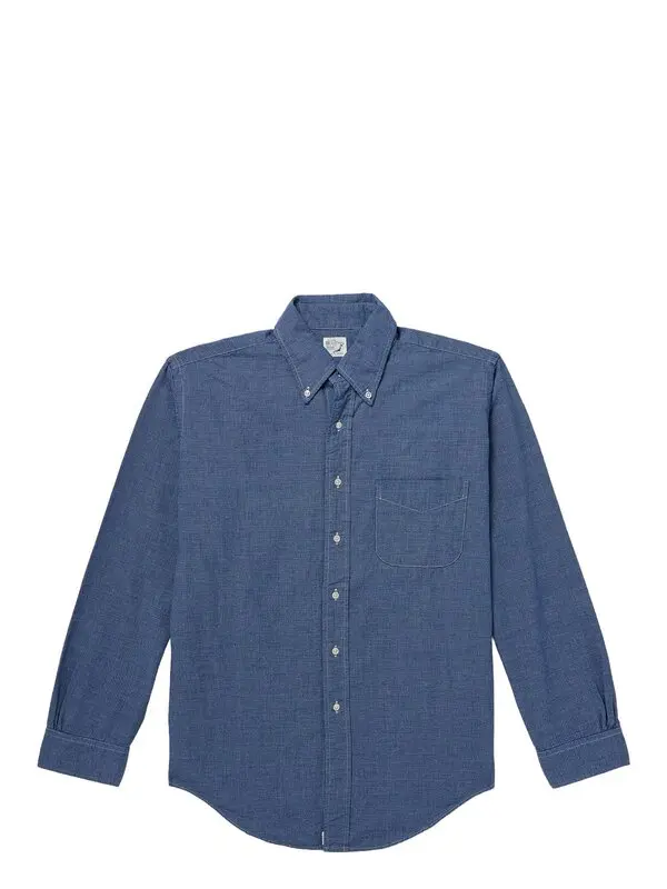 ORSLOW Button-down Collar Checked Cotton-chambray Shirt - Blue
