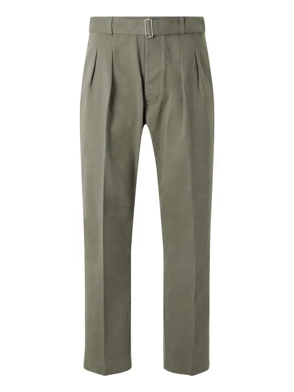 Officine Générale Evans Wide-leg Belted Pleated Organic Cotton-twill Chinos - Green