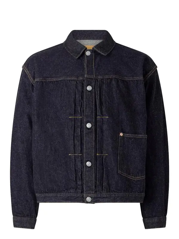 KAPTAIN SUNSHINE Pleated Selvedge Denim Trucker Jacket - Blue