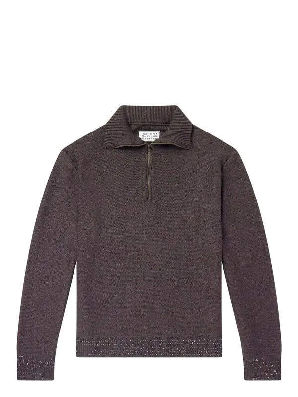 MAISON MARGIELA Embroidered Half-zip Sweater - Brown