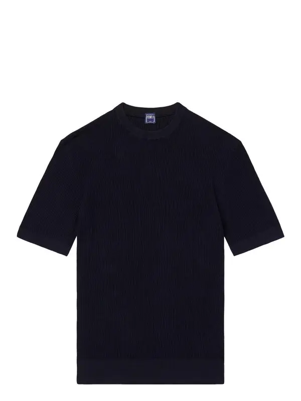 Fedeli Ribbed Cotton T-shirt - Blue