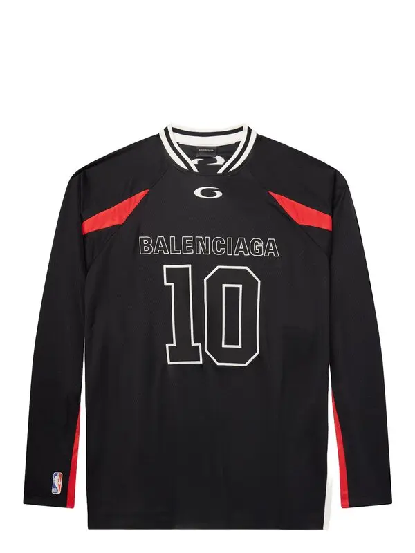 Balenciaga Nba Logo-embroidered Appliquéd Cotton-jersey T-shirt - Black