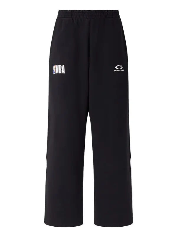 Balenciaga Nba Wide-leg Logo-embroidered Cotton-jersey Sweatpants - Black