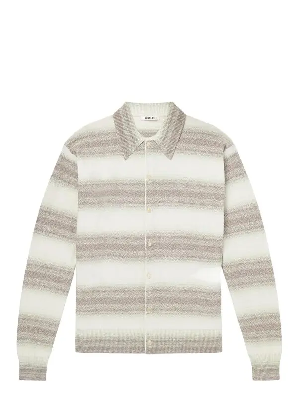 Auralee Dégradé Striped Knitted Cotton And Silk-blend Cardigan - Gray