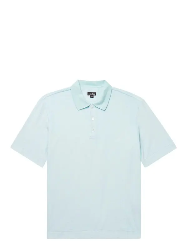 Zegna Cotton And Silk-blend Polo Shirt - Blue