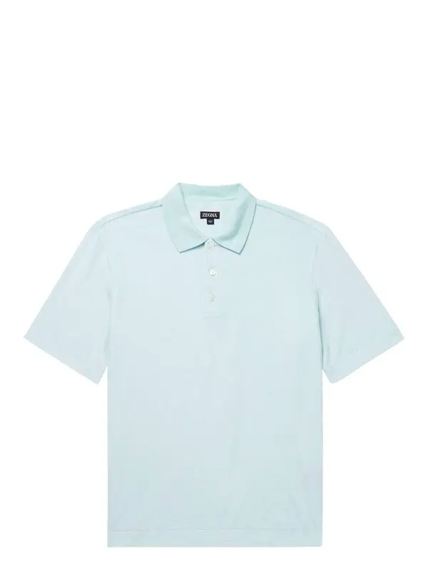 Zegna Cotton And Silk-blend Polo Shirt - Light Blue