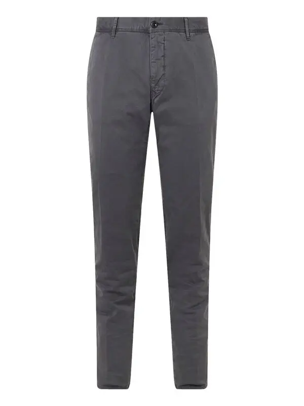 SLOWEAR Slim-fit Tapered Stretch-cotton Gabardine Trousers - Gray