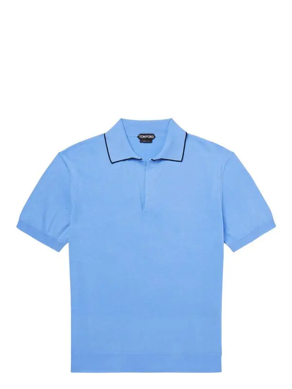 TOM FORD Sea Island Cotton And Silk-blend Polo Shirt - Blue