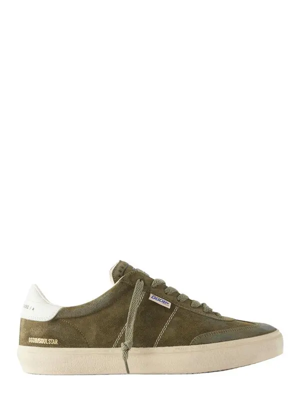 GOLDEN GOOSE Soul Star Leather-trimmed Distressed Suede Sneakers - Green