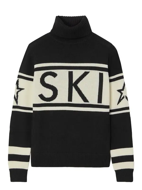 Perfect Moment Schild Intarsia Merino Wool Turtleneck Sweater - Black