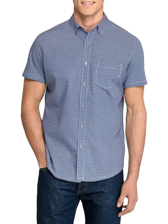 W.R.K Slim Fit Micro Square Reworked Short Sleeve Button-down Shirt - Maroon