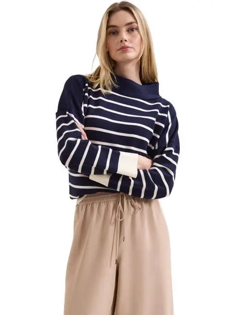 PHASE EIGHT Salima Roll-neck Jumper - Navy/ivory