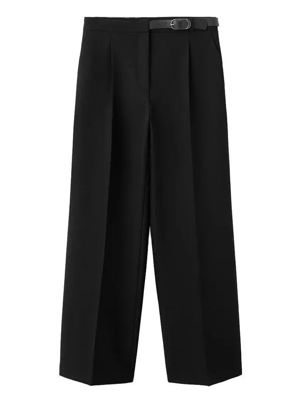 Mango Mid-rise Straight-leg Pleated Pants With Belt - Black